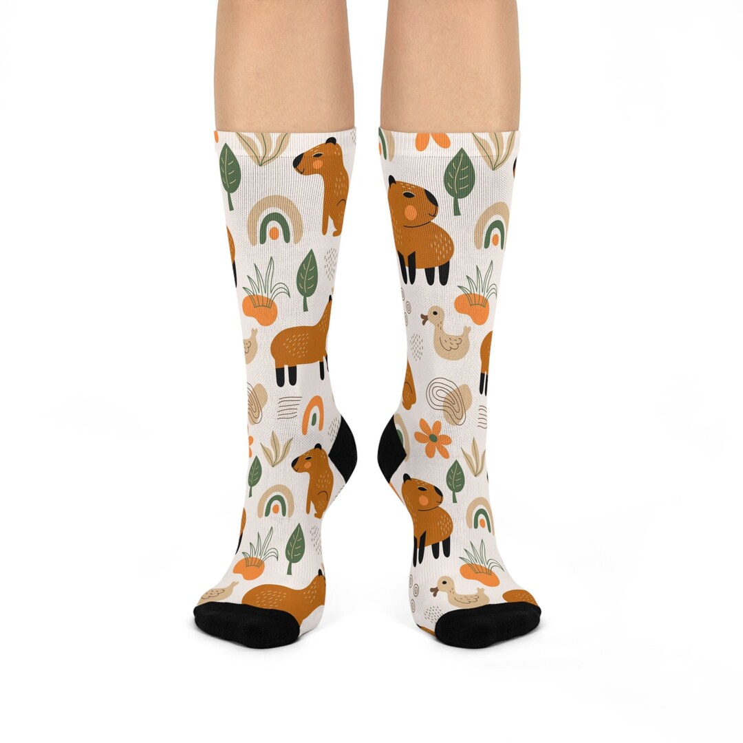Capybara Themed Cushioned Crew Socks, Capybara Socks - Etsy