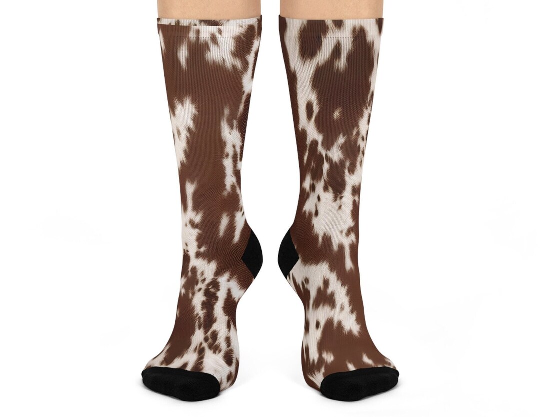Cow Print Cushioned Crew Socks - Etsy