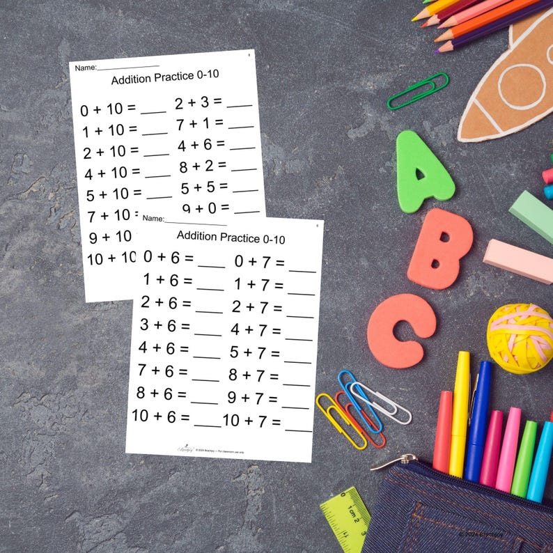 Addition Worksheets for Kids 0–10 | Math Facts Practice Printable | Pre ...