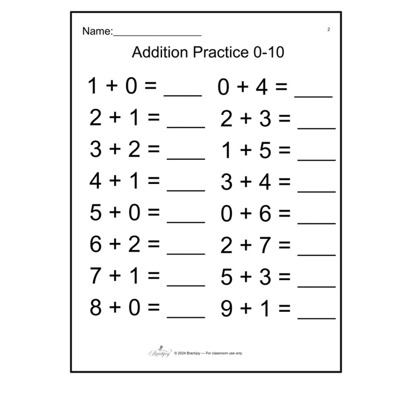 Addition Worksheets for Kids 0–10 | Math Facts Practice Printable |pre ...