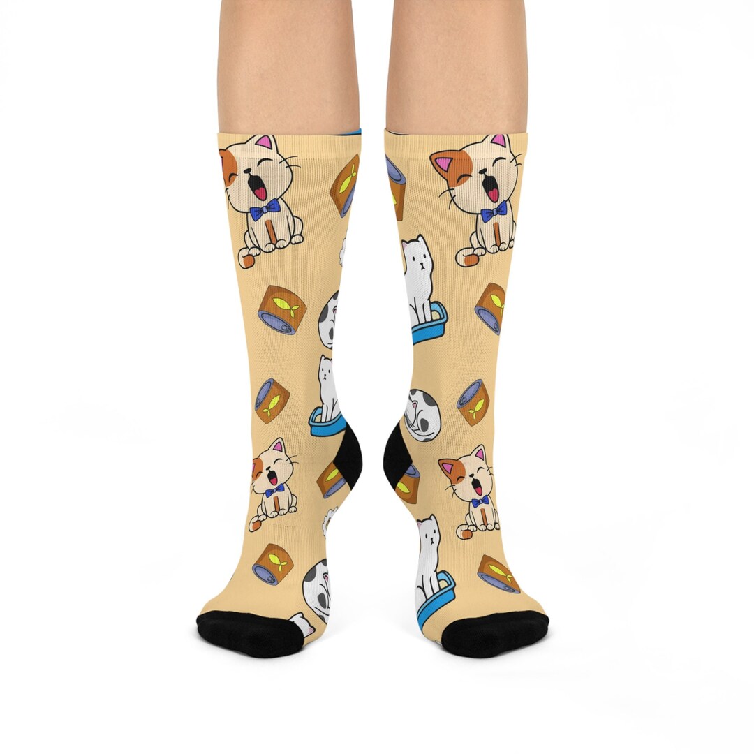 Fun Kawaii Cat Socks With Fishbowl Design | Cozy and Cushioned Crew ...