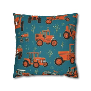 Tractor Themed Spun Polyester Square Pillow Case, Tractor Pillow - Etsy