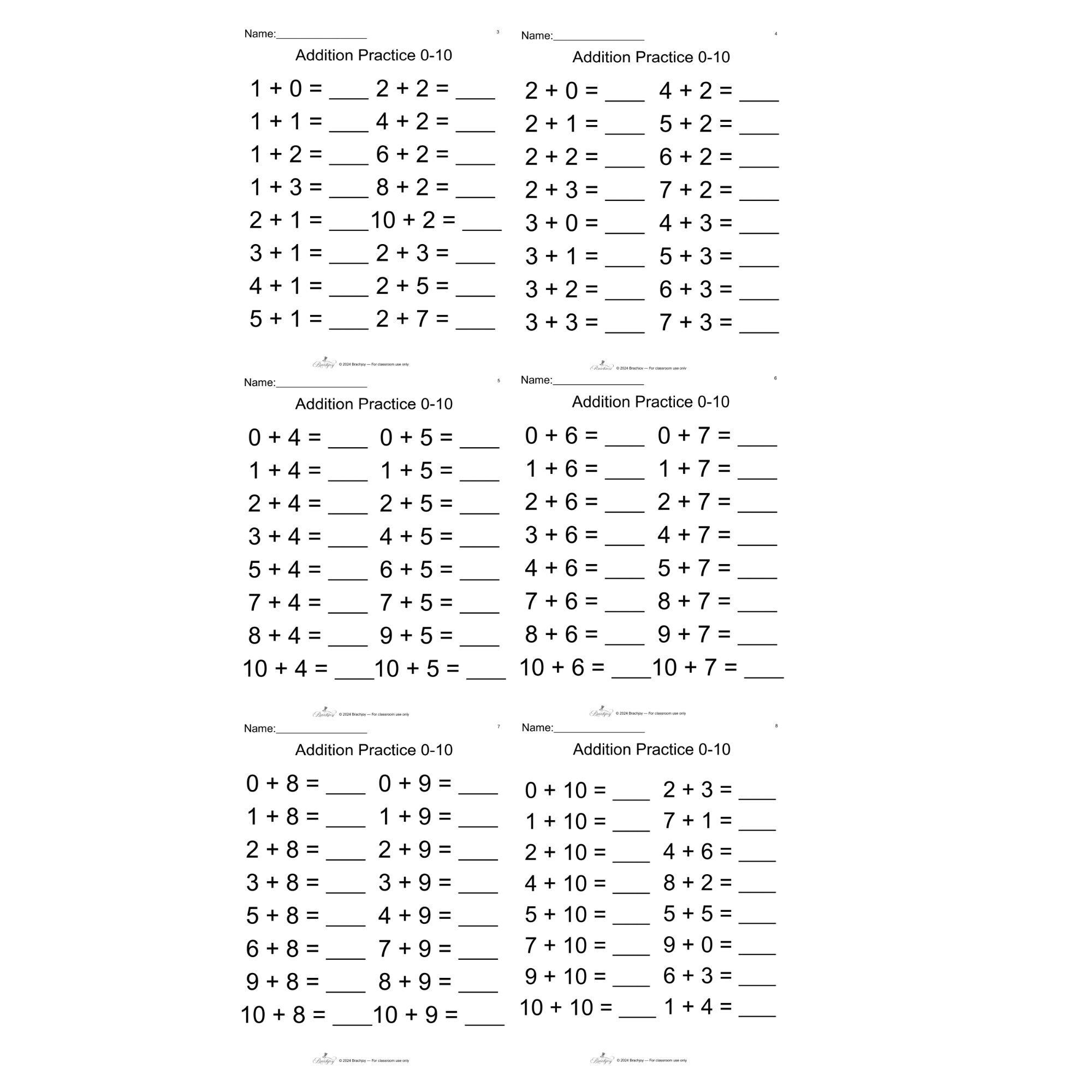 Addition Worksheets for Kids 0–10 | Math Facts Practice Printable | Pre ...