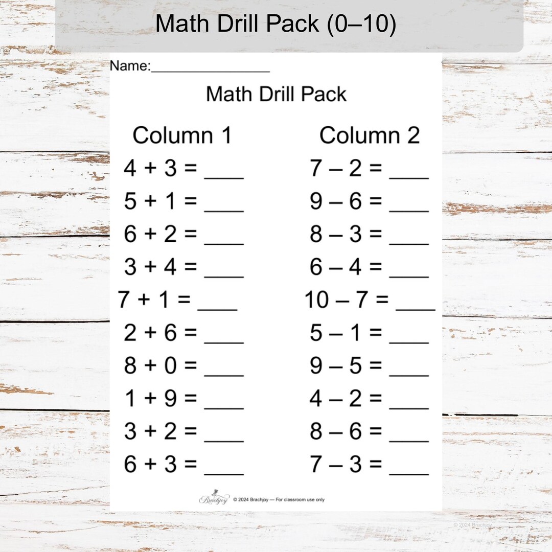 Math Drill Worksheets Addition & Subtraction 0–10 | Timed Test Practice ...
