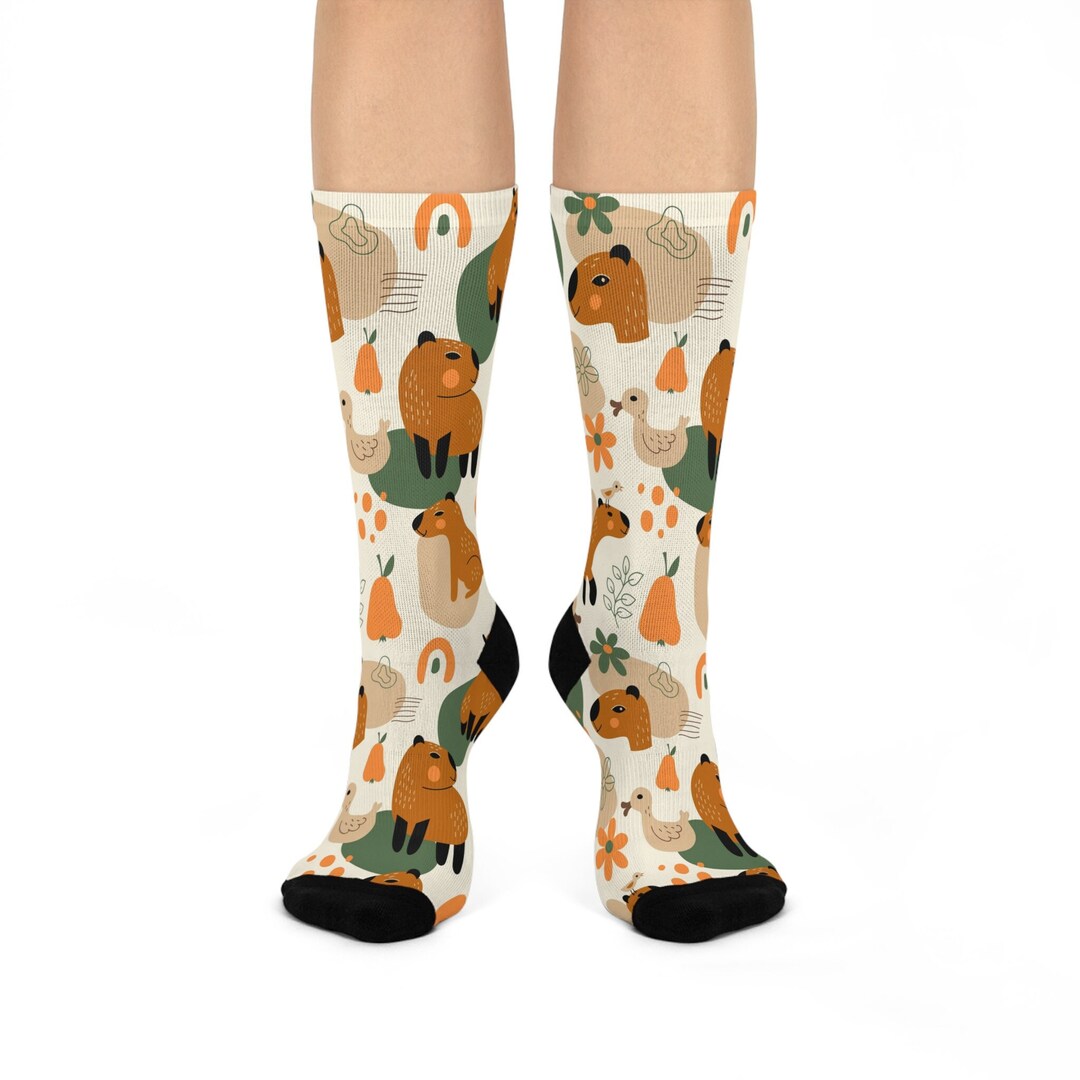 Capybara Themed Cushioned Crew Socks, Capybara Socks - Etsy