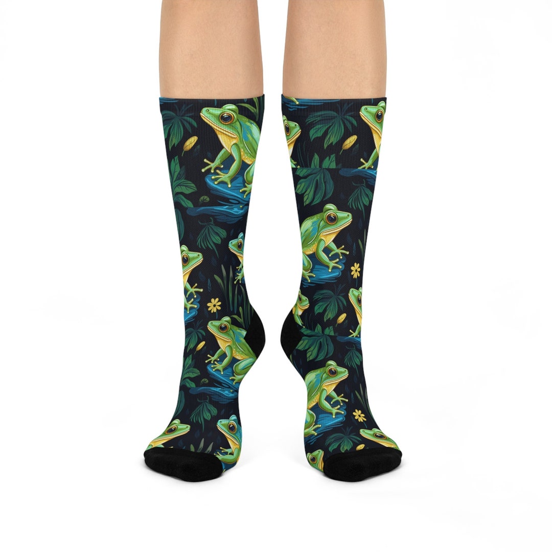Frog Themed Cushioned Crew Socks, Frog Socks - Etsy