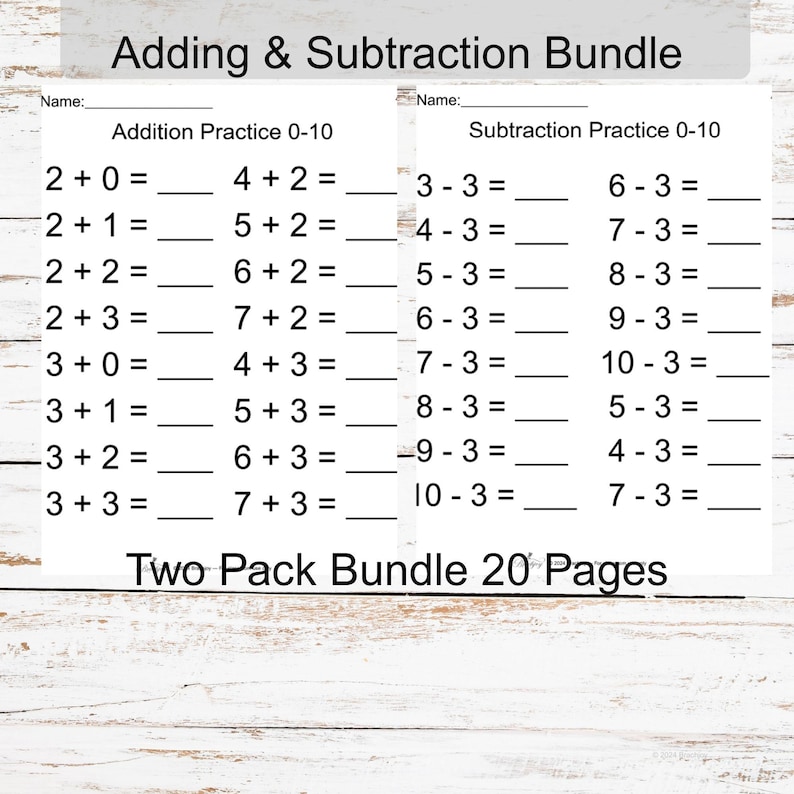 Addition and Subtraction Worksheets Bundle | Math Facts Practice 0–10 ...