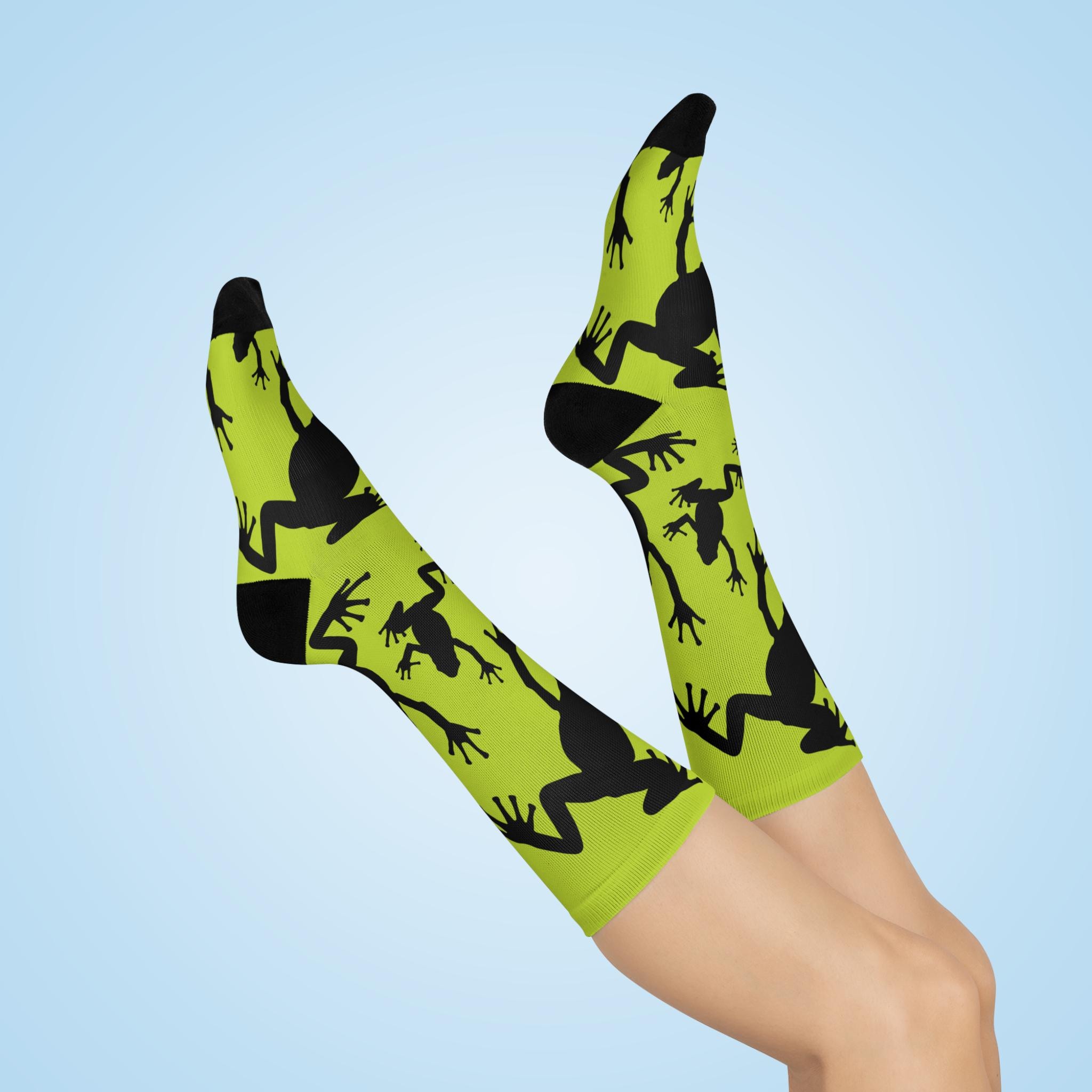Frog Silhouette Pattern Socks, Animal Print Crew Socks, Cute Amphibian ...