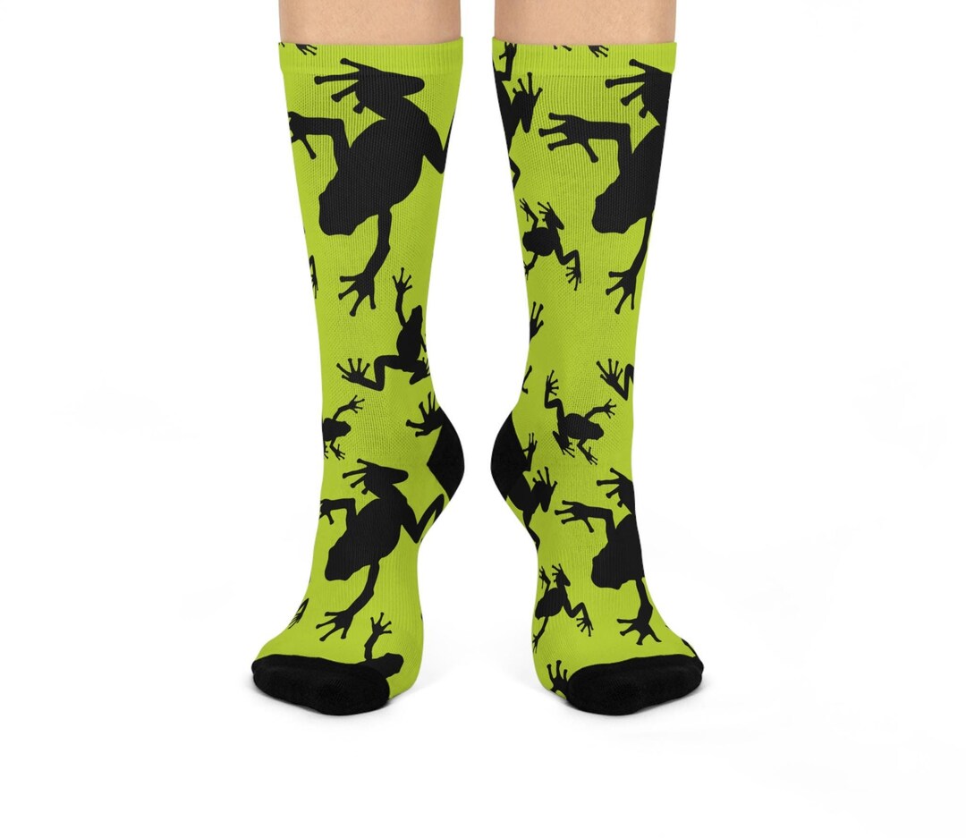 Frog Silhouette Pattern Socks, Animal Print Crew Socks, Cute Amphibian ...