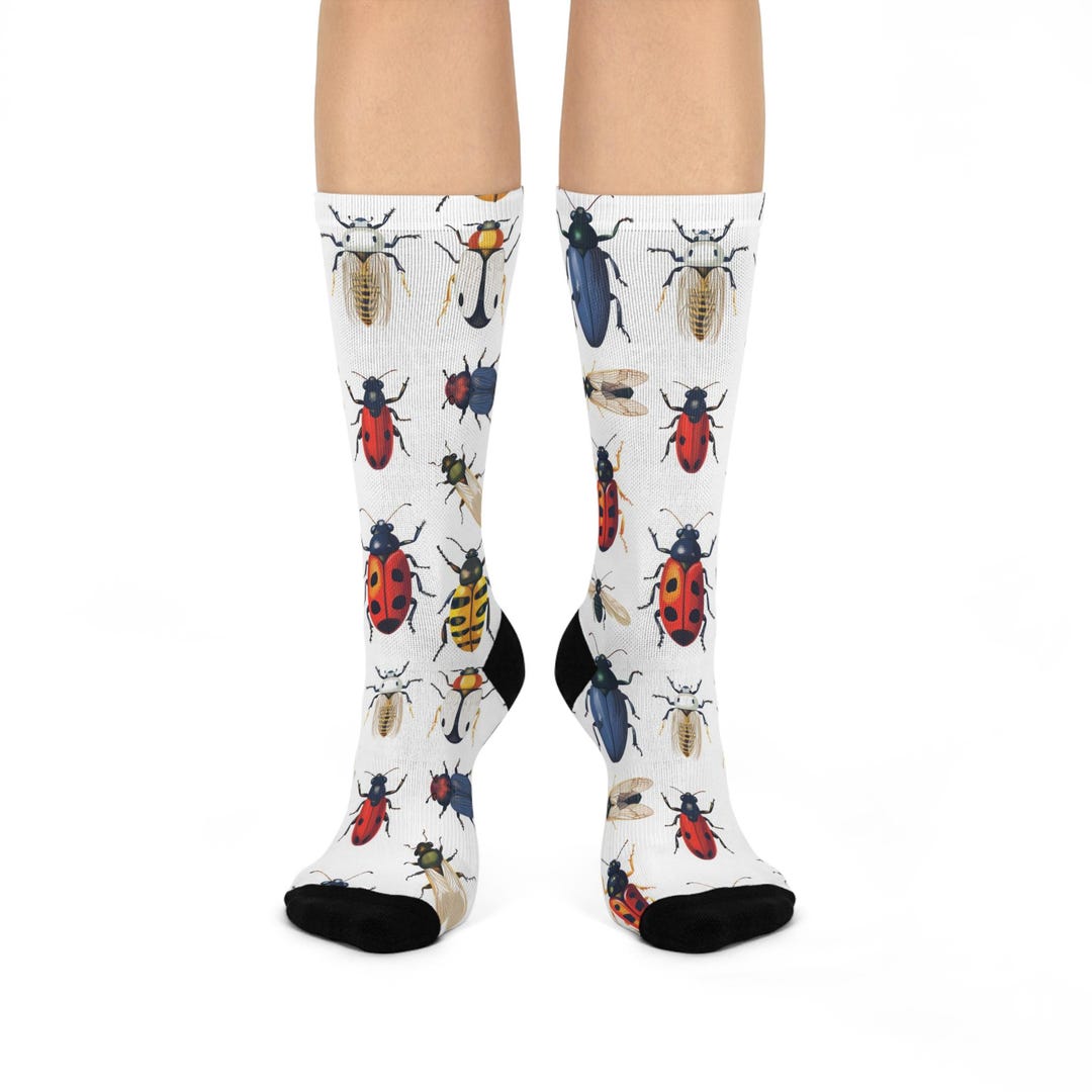 Summer Insect Pattern Cushioned Crew Socks, Bug Print Footwear, Novelty ...