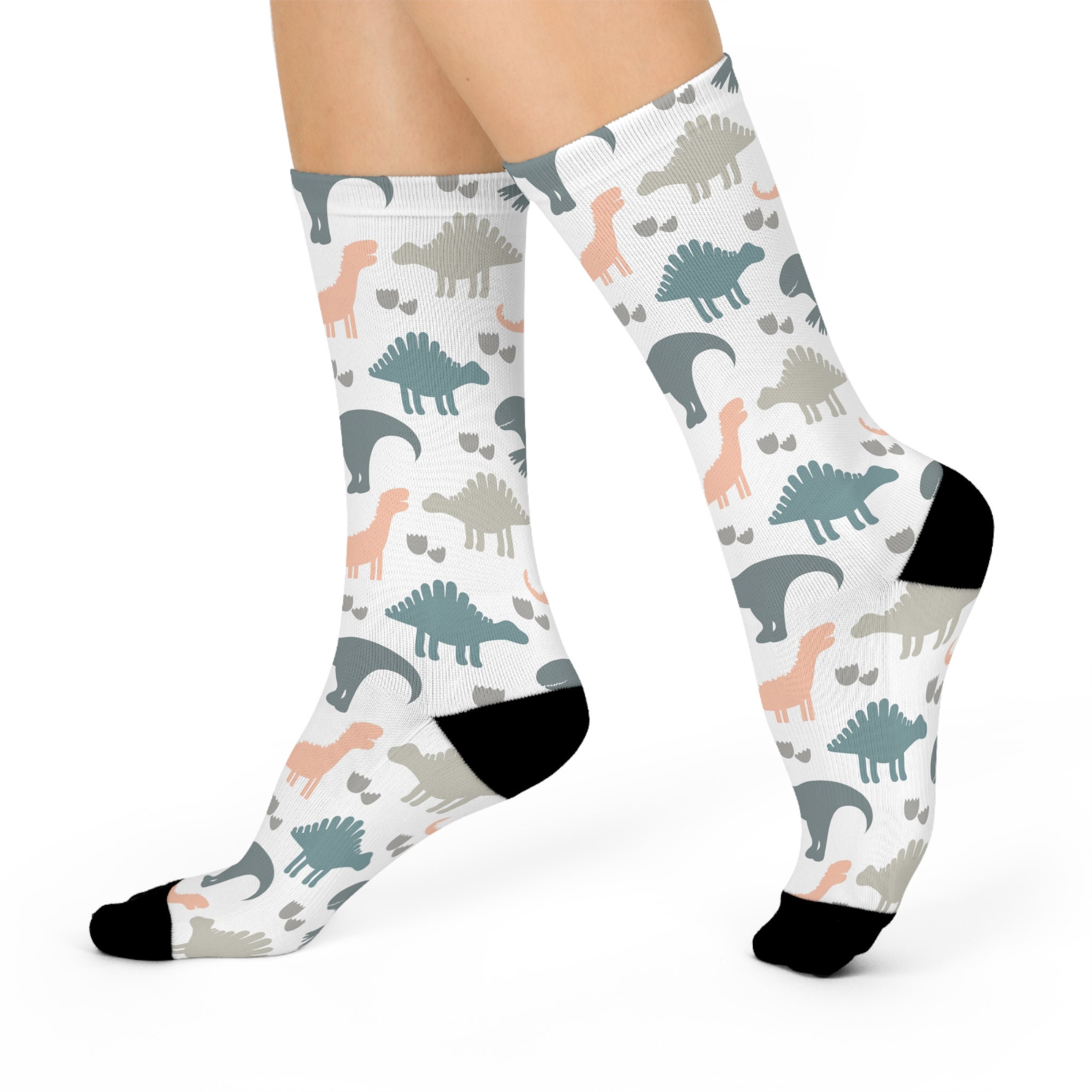 Dinosaur Themed Cushioned Crew Socks, Dinosaur Socks - Etsy