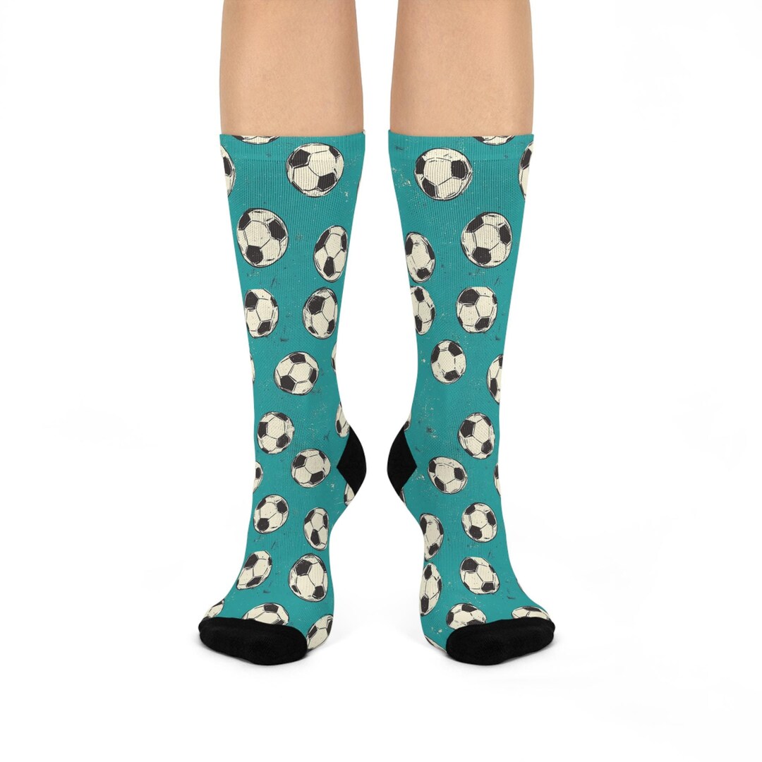 Soccer Themed Cushioned Crew Socks Fun Soccer Socks - Etsy