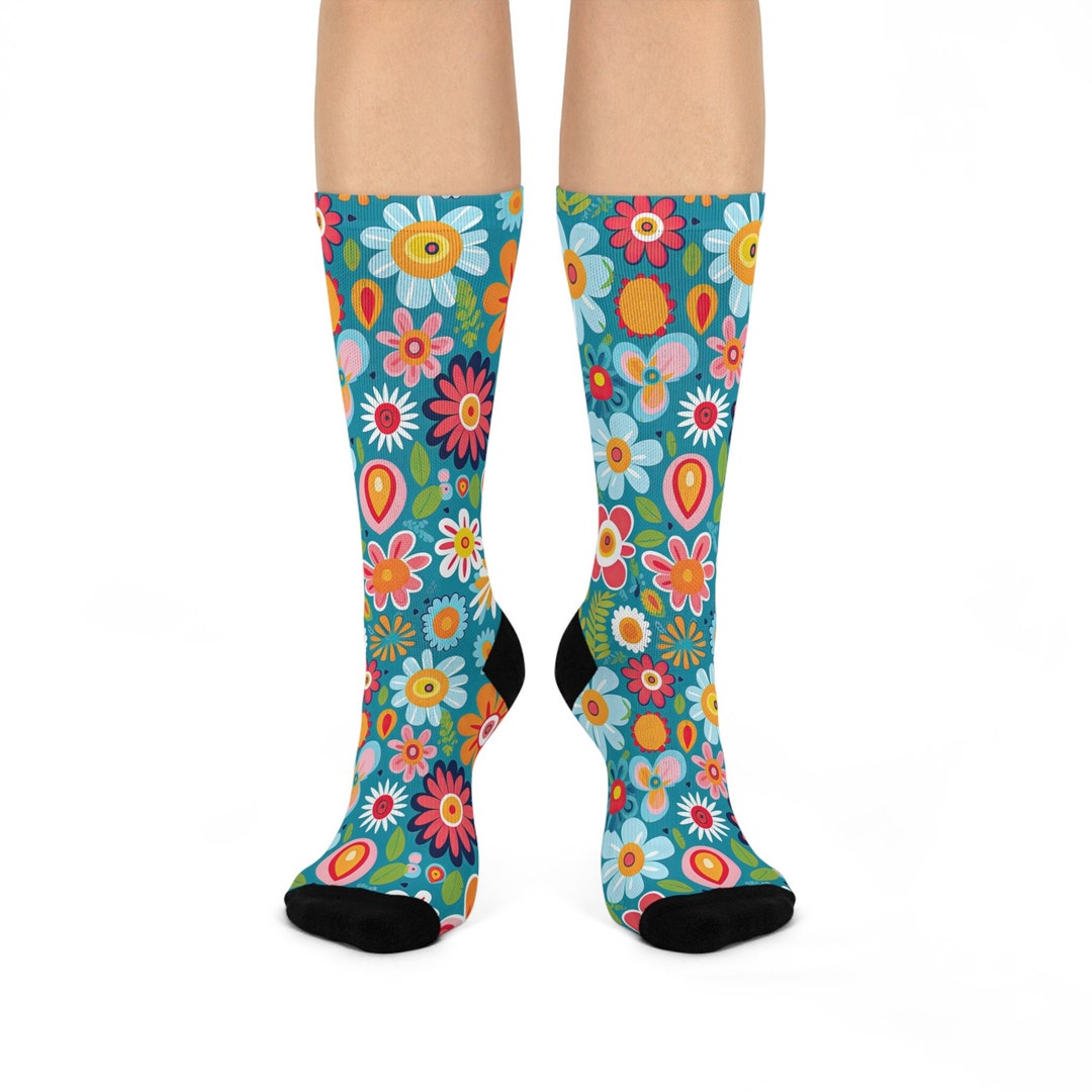 70s Floral Cushioned Crew Socks, Seventies Floral Socks, Hippie Socks ...