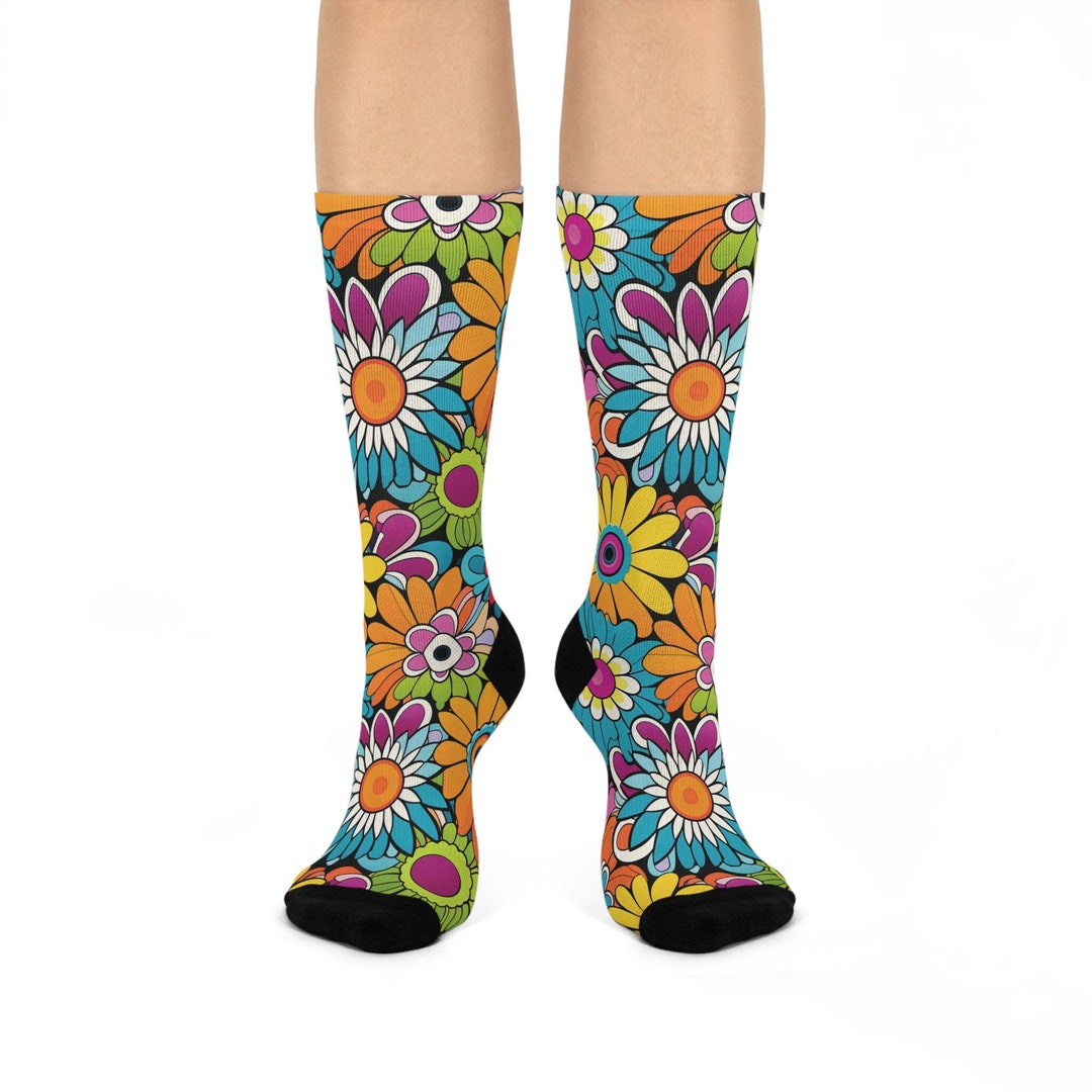 70s Floral Cushioned Crew Socks - Etsy