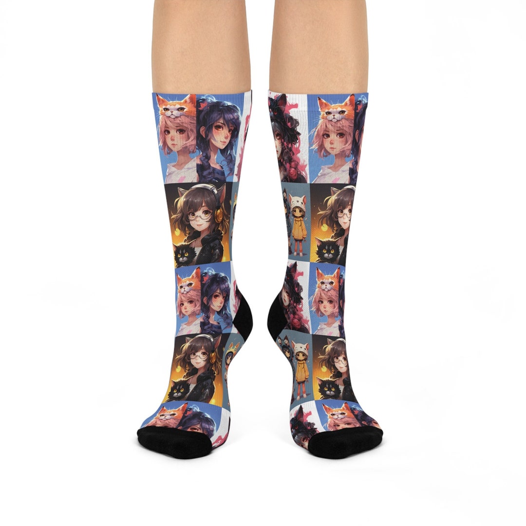 Anime Cushioned Crew Socks, Anime Socks - Etsy