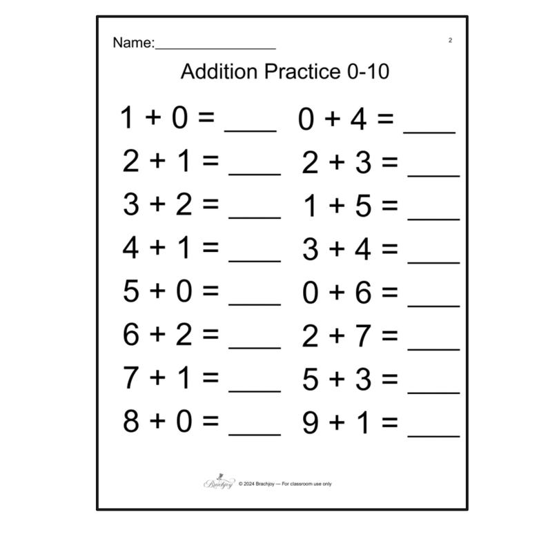 Addition Worksheets for Kids 0–10 | Math Facts Practice Printable | Pre ...