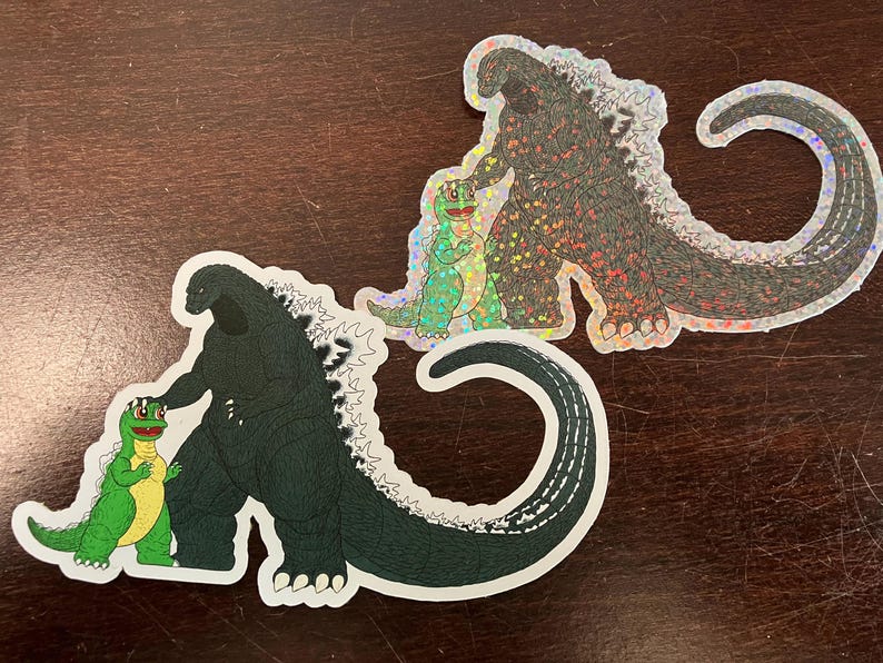 Godzilla and Little Godzilla Aka Junior Vinyl and Holographic Stickers ...