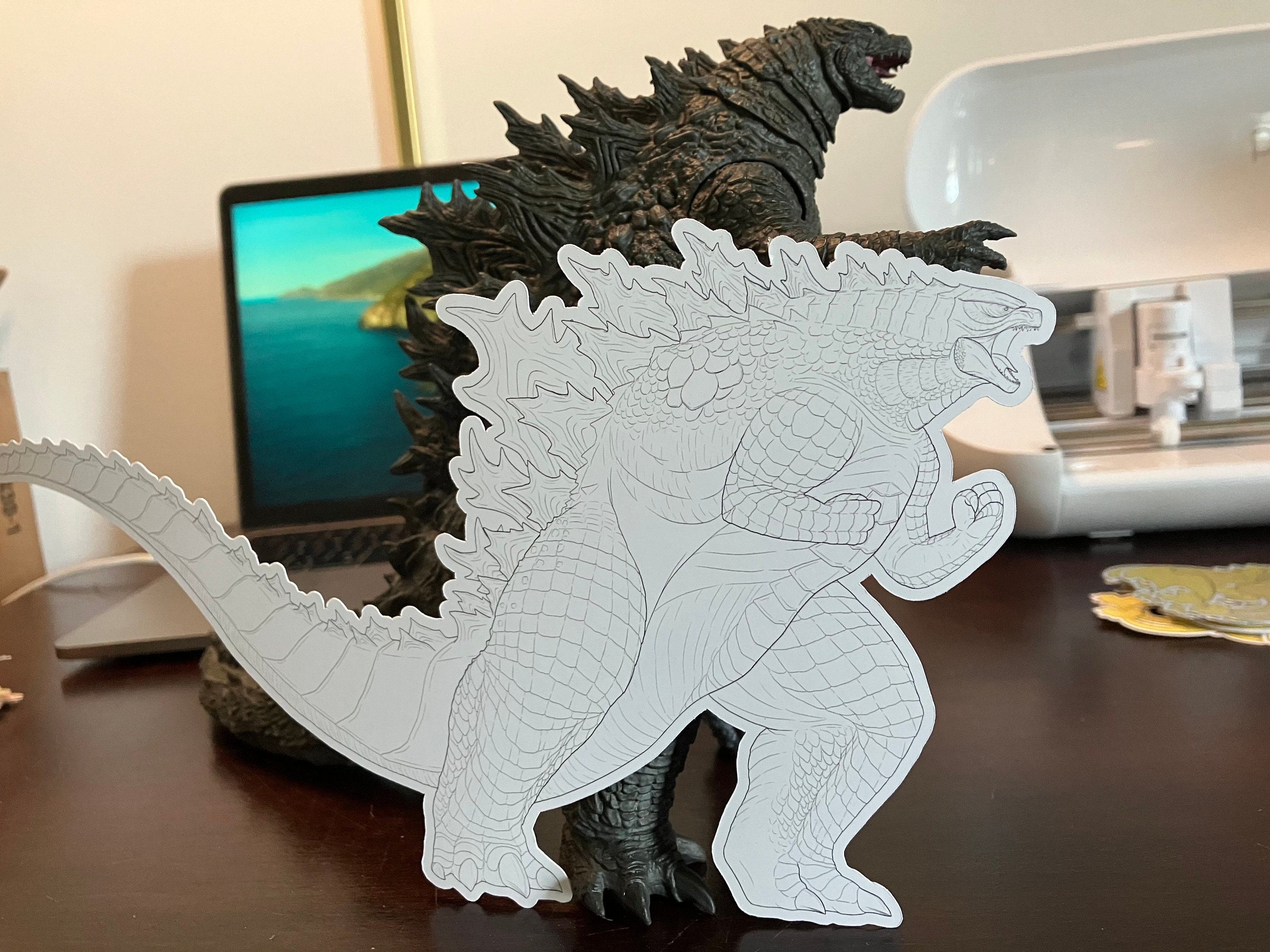 Oversized Godzilla Full Body Line Art Stickers 4 Variations - Etsy