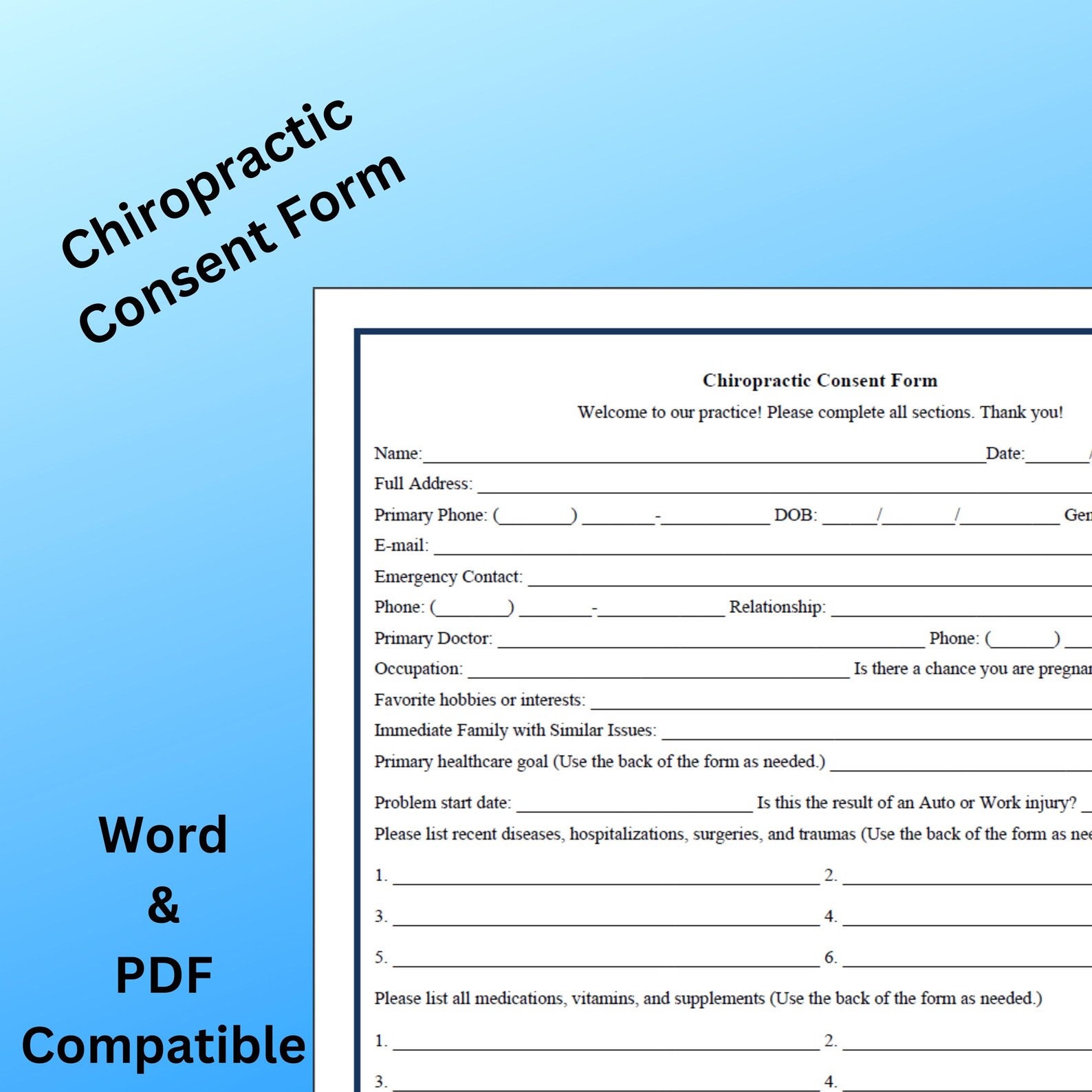 Chiropractic Consent Form Template - Digital Download - Microsoft Word ...