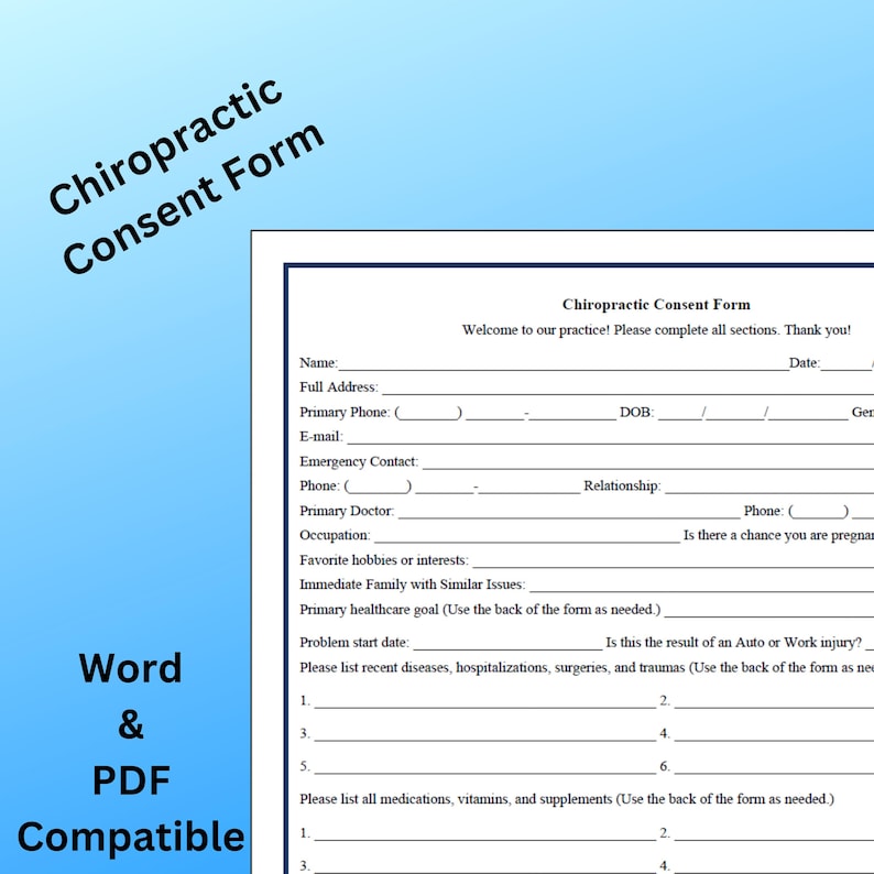 Chiropractic Consent Form Template - Digital Download - Microsoft Word ...