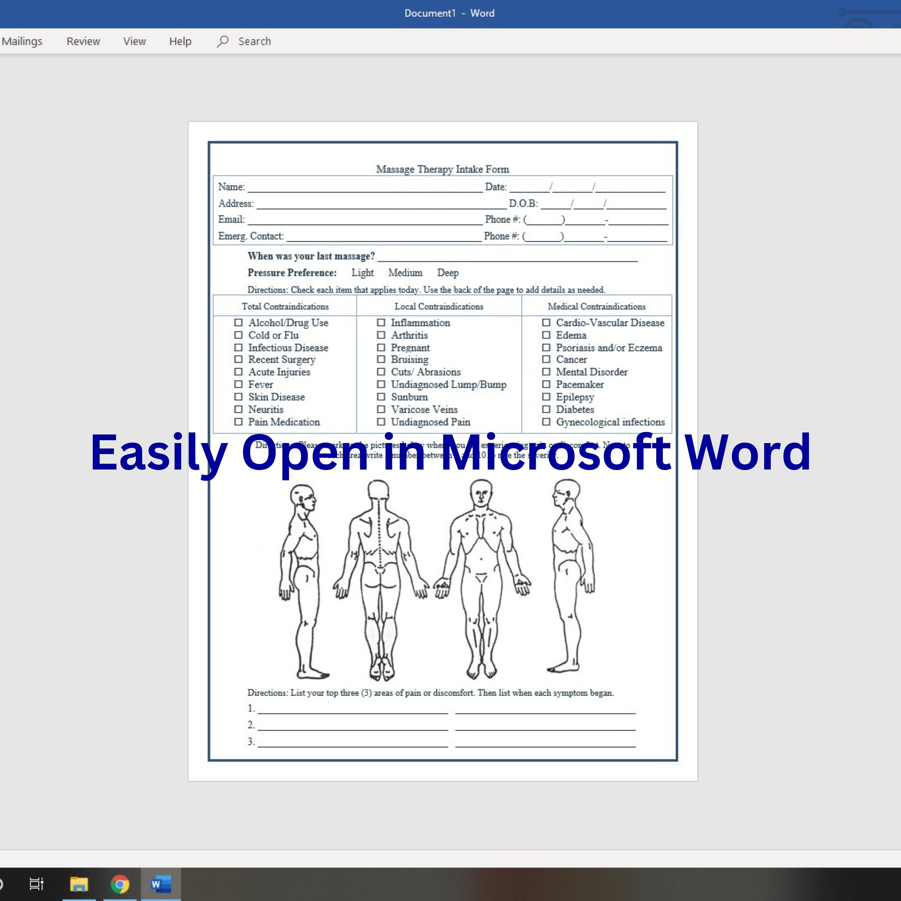 Massage Therapy Intake Form Template - Digital Download - Microsoft ...