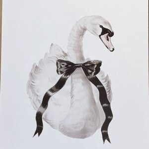 Vintage Swan & Bow Fine Art Print, Black and White Nursery Decor, Retro ...