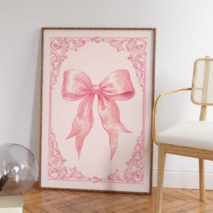 Pink Coquette Bow Poster, Preppy Aesthetic Wall Art, Vintage Girls Room ...