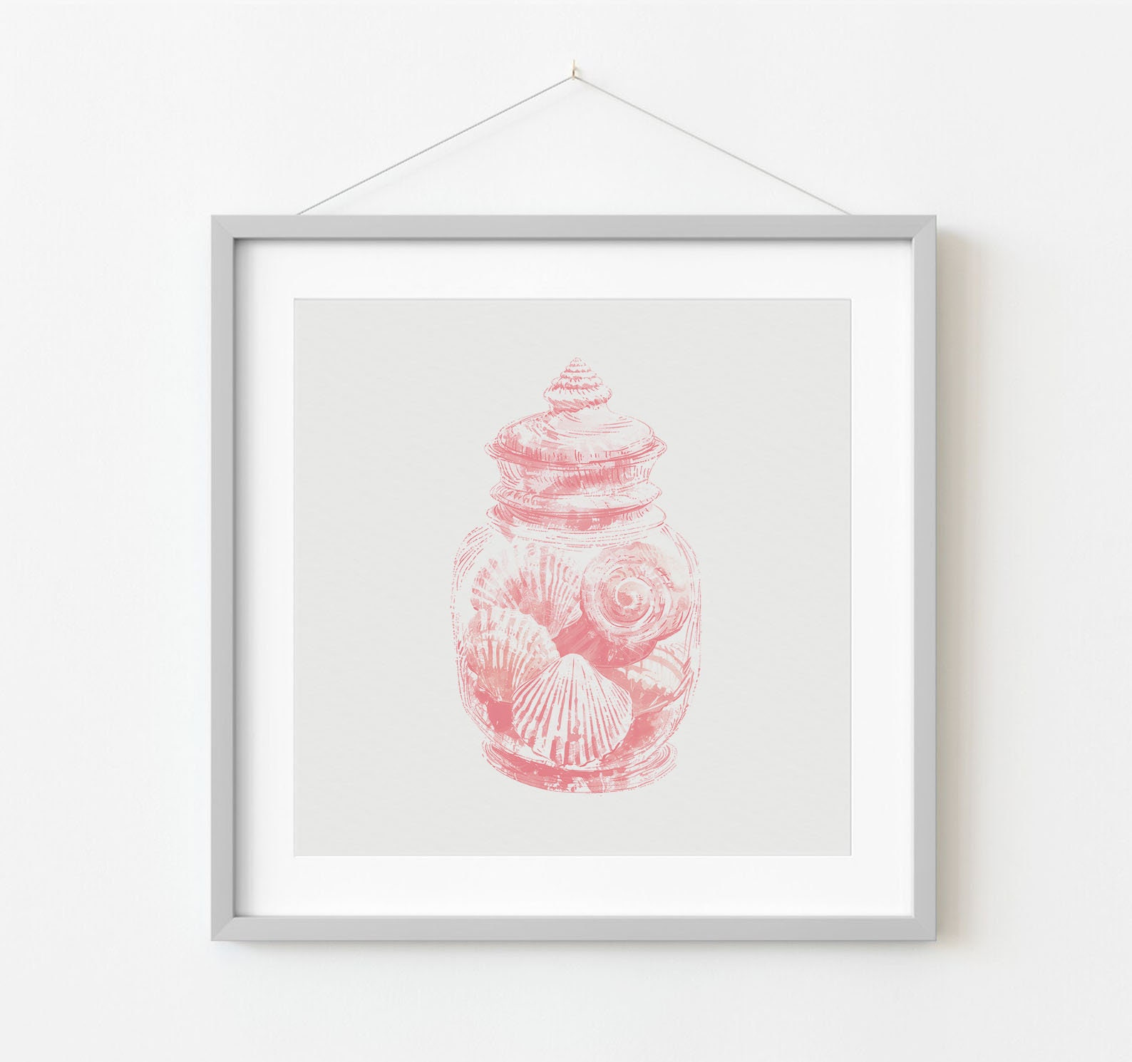 Preppy Pink Seashell Printable, Square Nautical Artwork, Girly Coastal ...