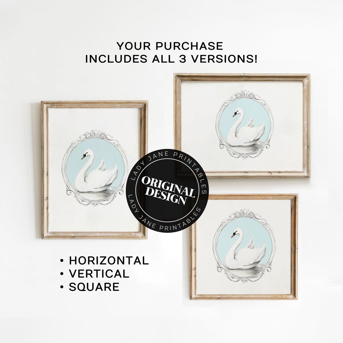 Swan Art Print, Vintage Swan Wall Art, Light Blue Nursery Decor, Blue ...