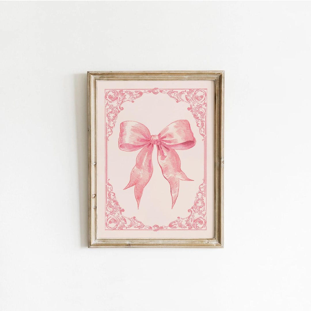 Pink Coquette Bow Poster, Preppy Aesthetic Wall Art, Vintage Girls Room ...