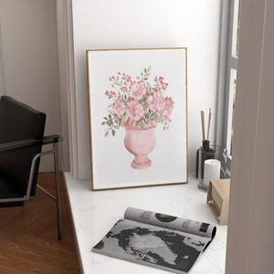 Vintage Pink Flowers Poster, Light Pink Print, Girly Apartment Decor ...