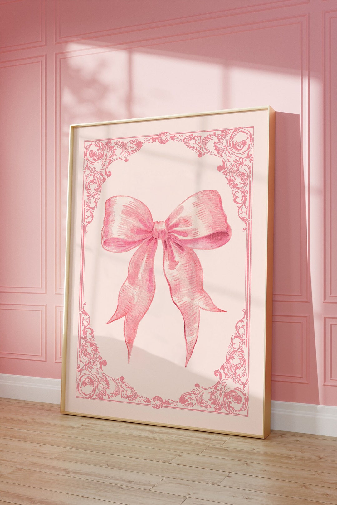 Preppy Pink Coquette Bow Printable, Vintage Girly Wall Art, Hand Drawn ...