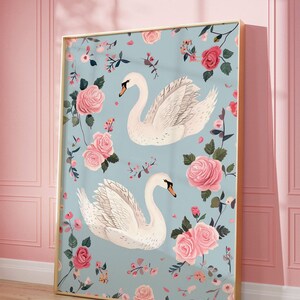 Blue Swan Spring Poster, Girly Aesthetic Wall Art, Coquette Room Decor ...
