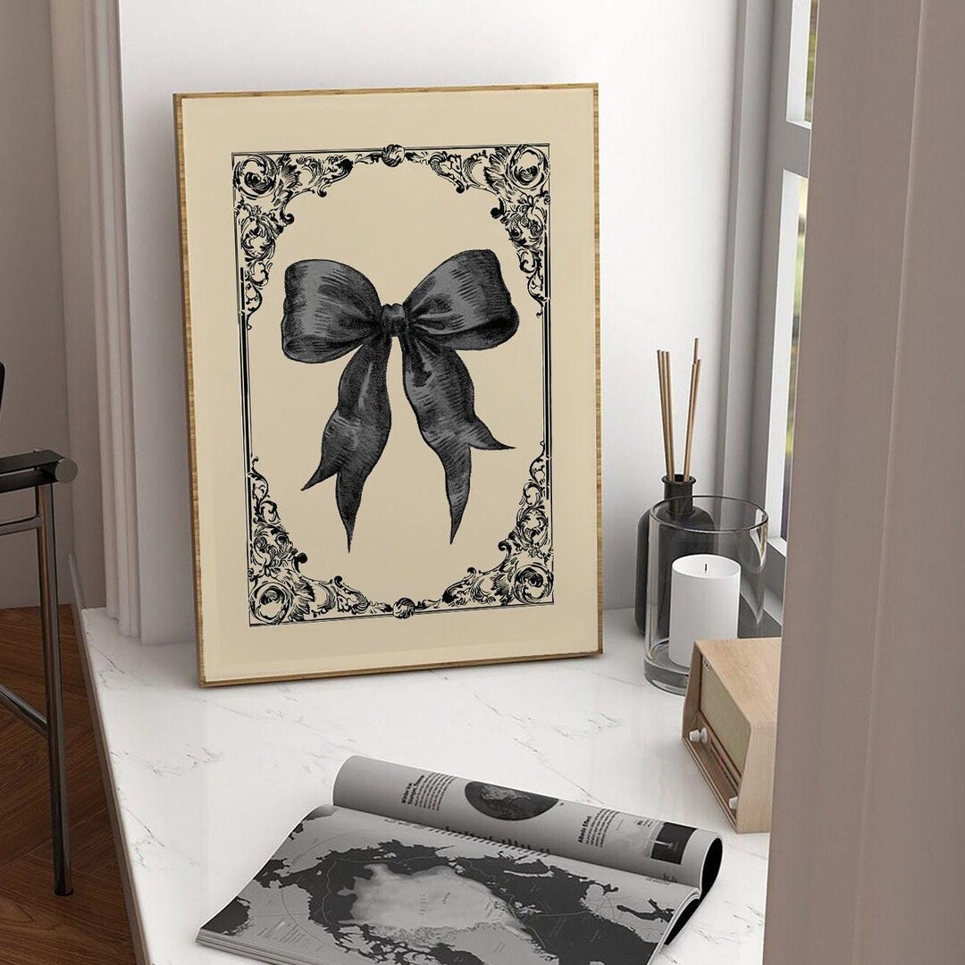 Vintage Black Bow Poster, Coquette Wall Art, Retro Glam Decor, Preppy ...