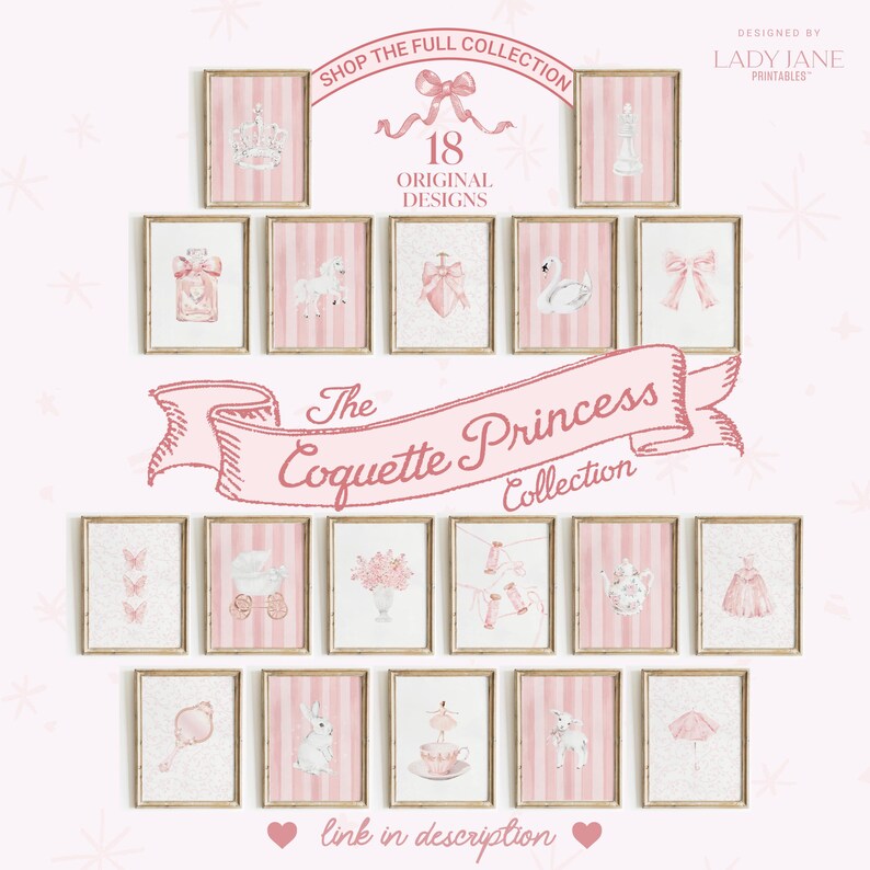 Princess Crown Pink Coquette Printable Wall Art Girly Nursery Decor ...