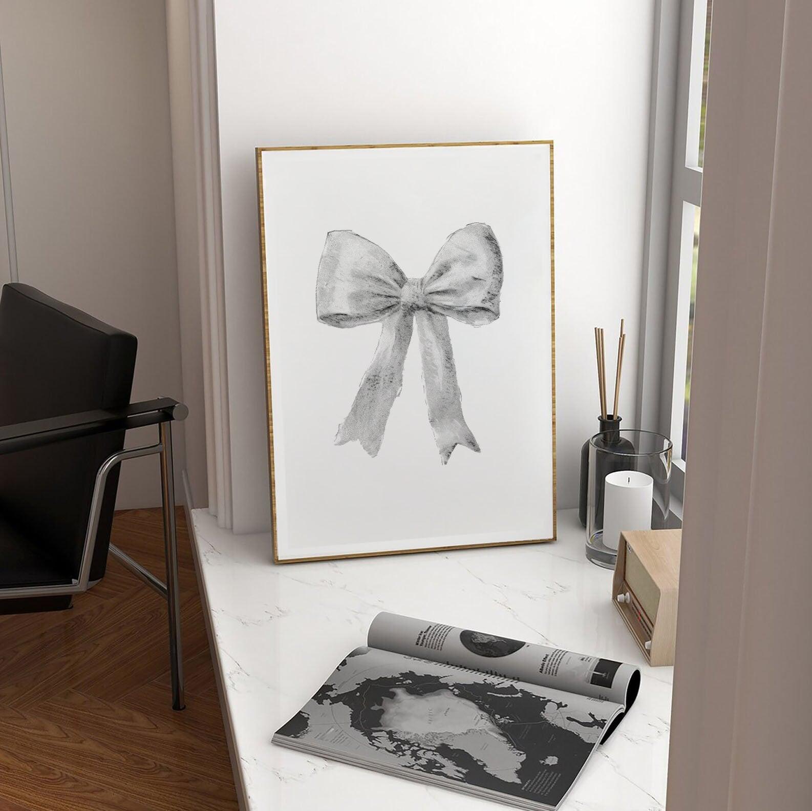 Gray Bow Print Preppy Art Bow Painting Preppy Dorm Prints Aesthetic ...