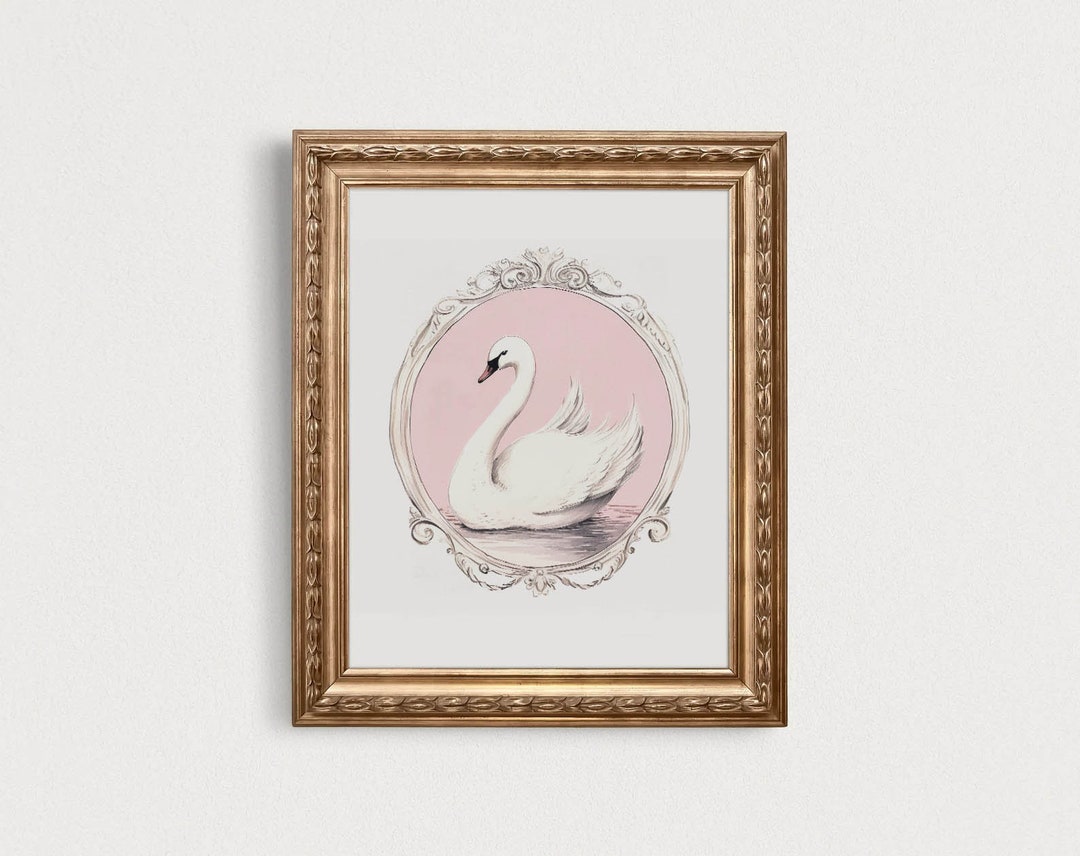 Swan Art Print, Vintage Swan Wall Art, Light Pink Girly Decor, Pink and ...