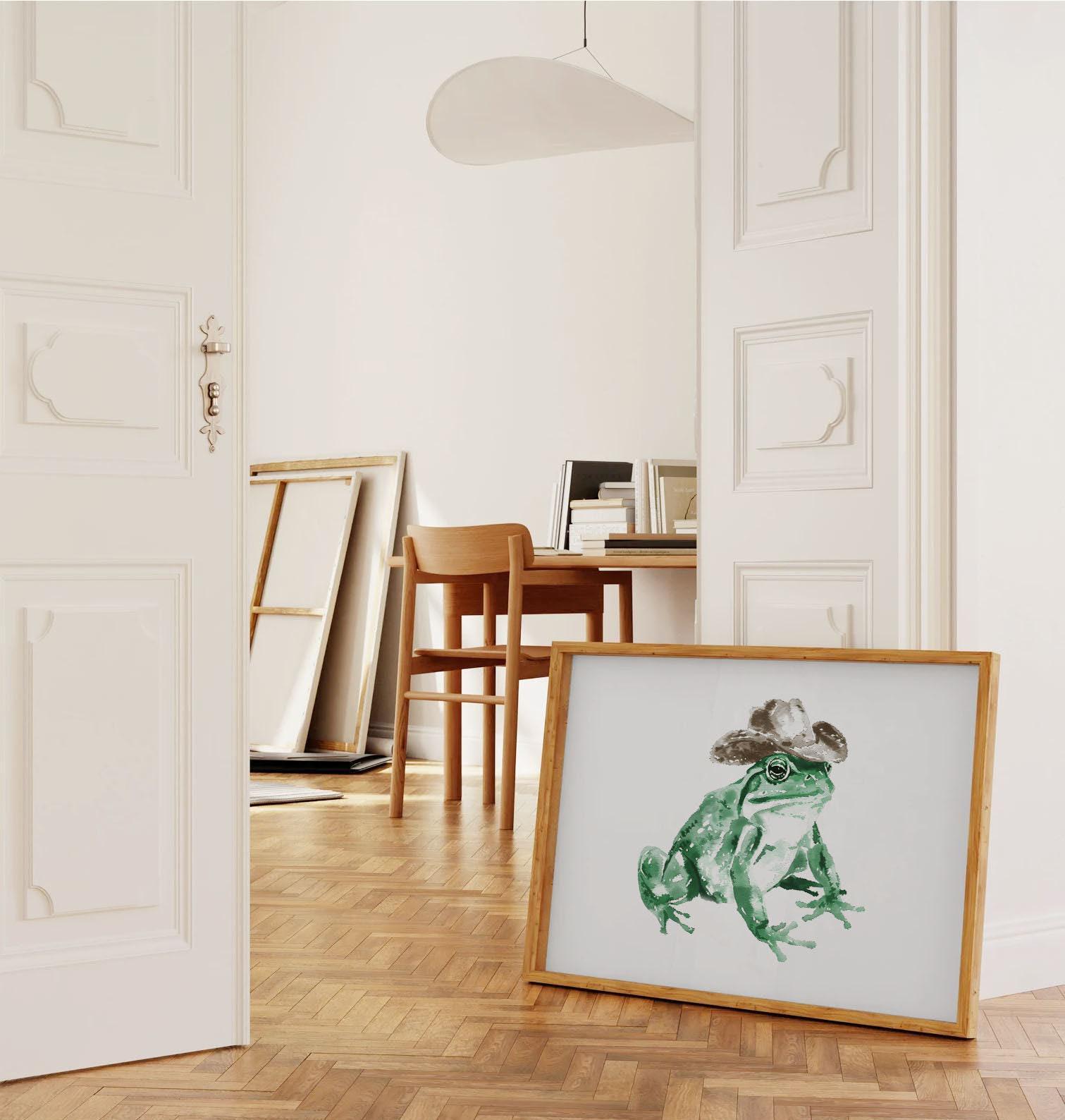 Retro Cowboy Frog Poster, Horizontal Western Wall Art, Original ...