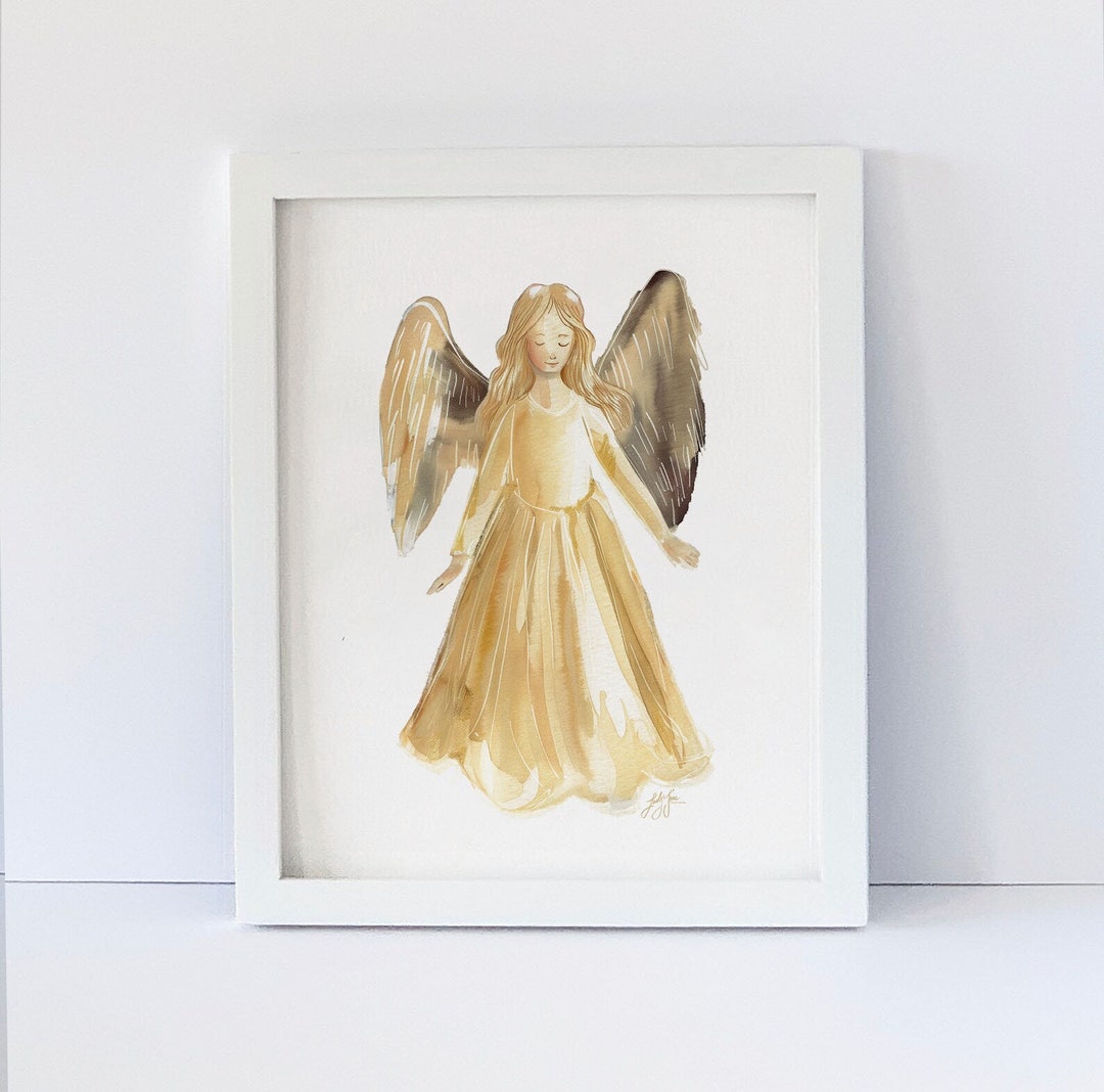 Vintage Golden Angel Art Print, Charming Illustration, Gold Coquette ...