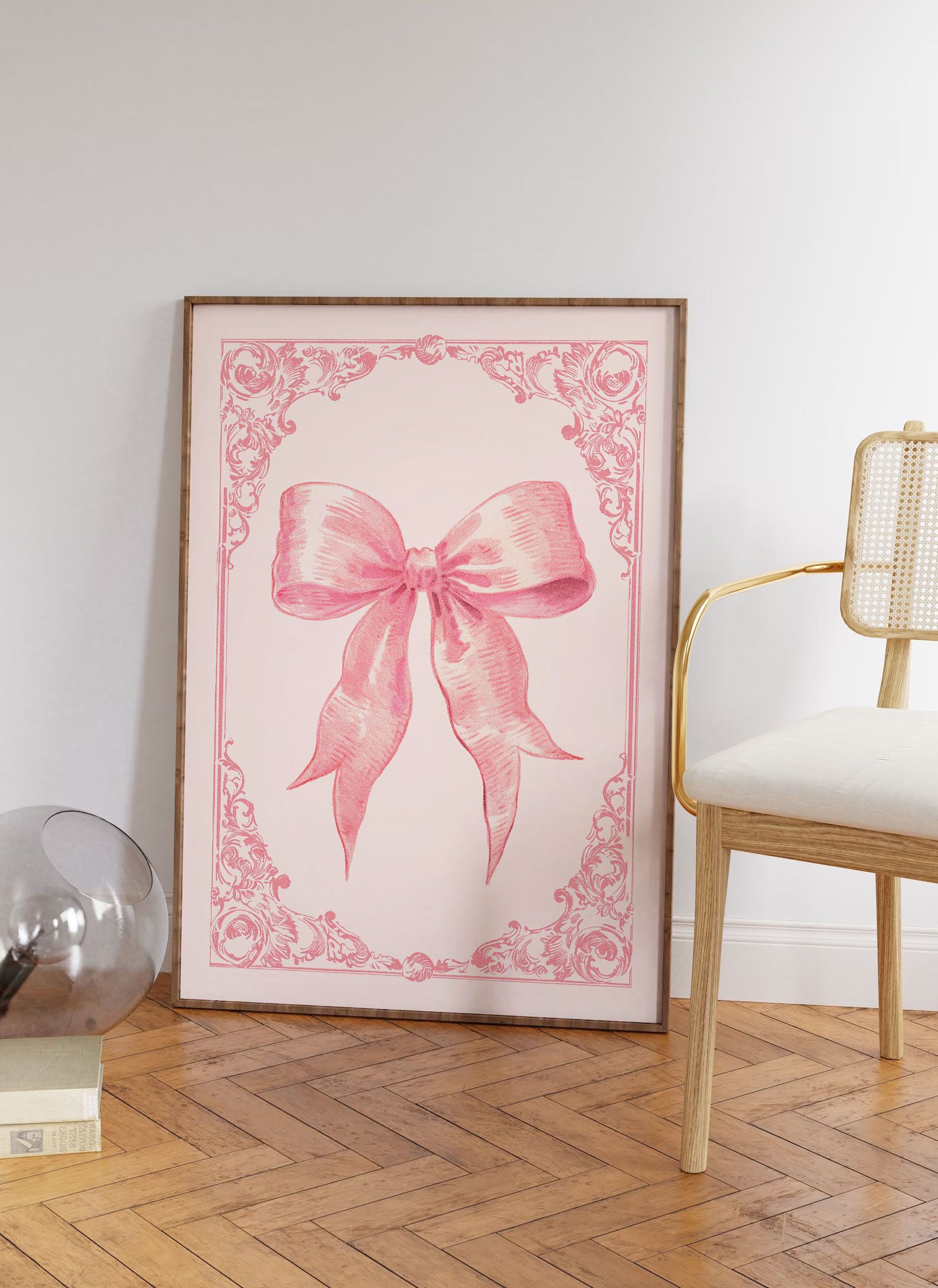 Rosa Kokette Schleife druckbare, adrette ästhetische Wandkunst, Vintage ...
