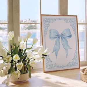Blue Coquette Bow Printable, Vintage Girly Wall Art, Preppy Aesthetic ...