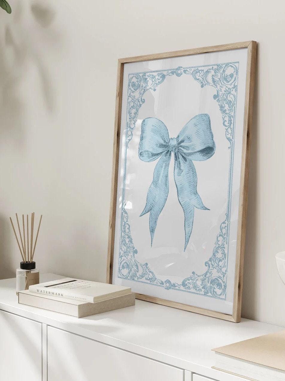 Blue Coquette Bow Poster, Vintage Girly Wall Art, Preppy Aesthetic ...