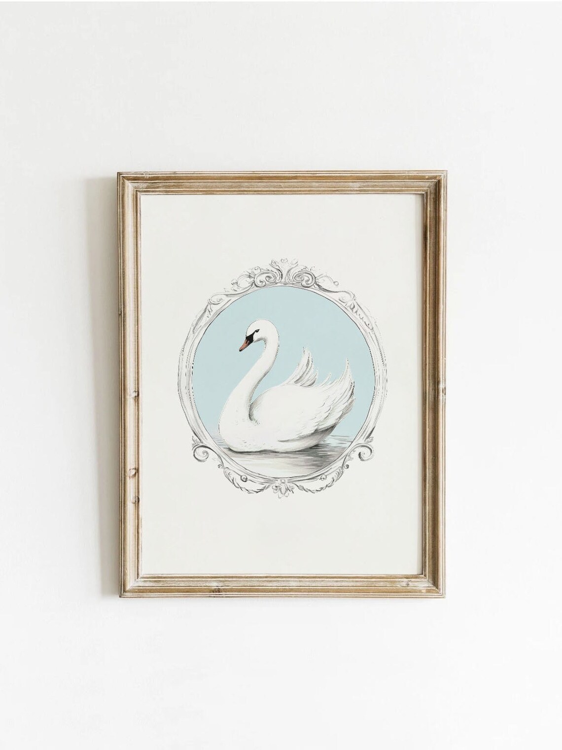 Swan Art Print, Vintage Swan Wall Art, Light Blue Nursery Decor, Blue ...