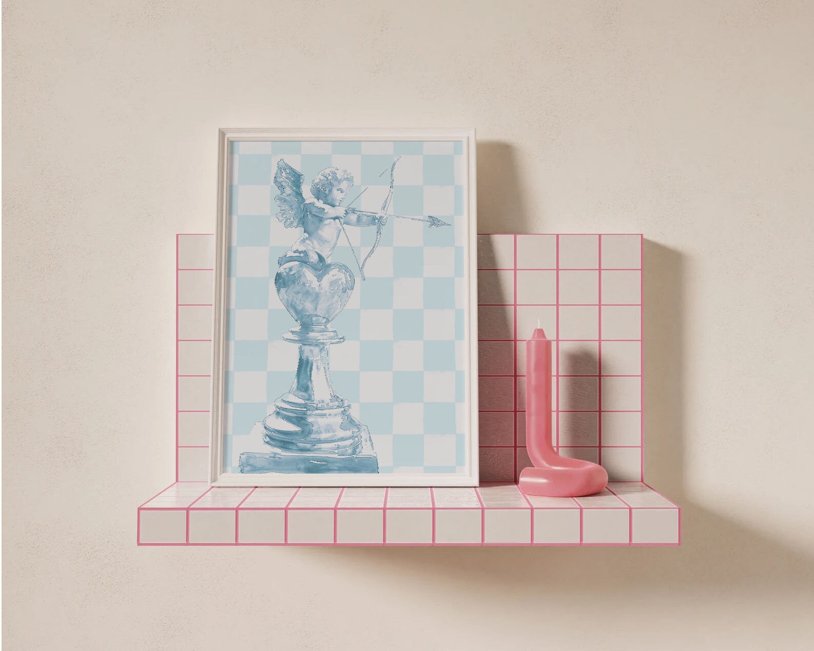 Blue Angel Chess Printable, Preppy Blue Wall Art, Cupid Angel Print ...