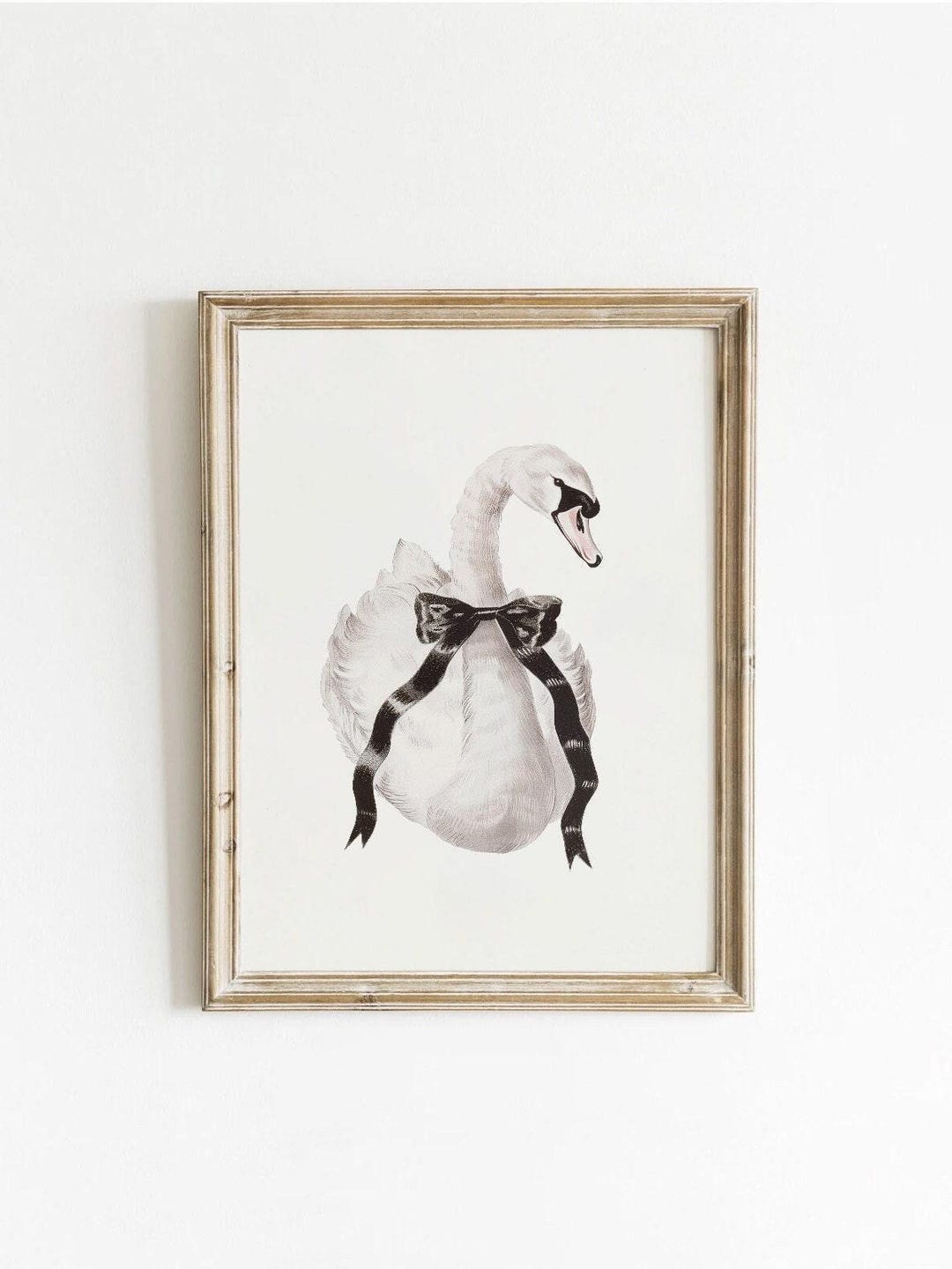Vintage White Swan & Black Bow Art, Retro Coquette Poster, Preppy Bow ...