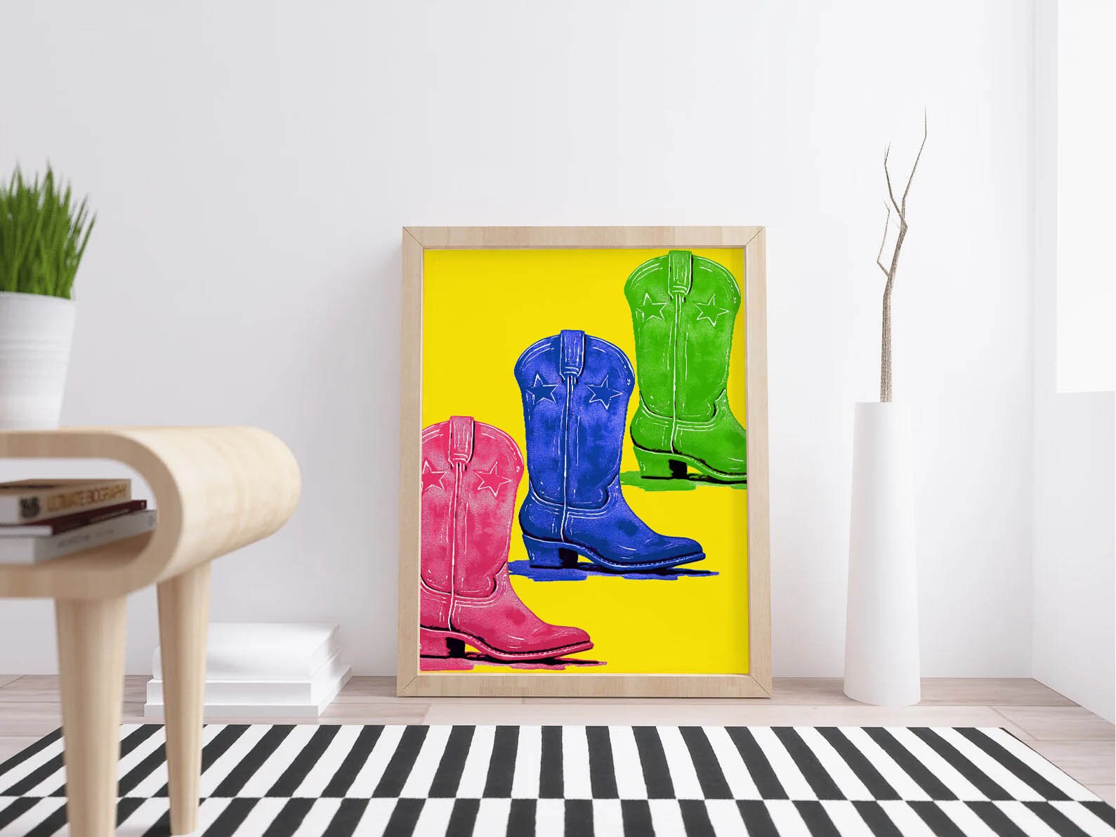 Retro Western Wall Art Yellow Print Cowboy Boot Printable Pop - Etsy