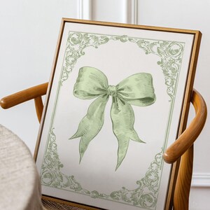 Green Coquette Bow Poster, Vintage Girly Wall Art, Preppy Aesthetic ...