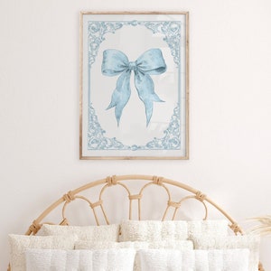 Blue Coquette Bow Printable, Vintage Girly Wall Art, Preppy Aesthetic ...