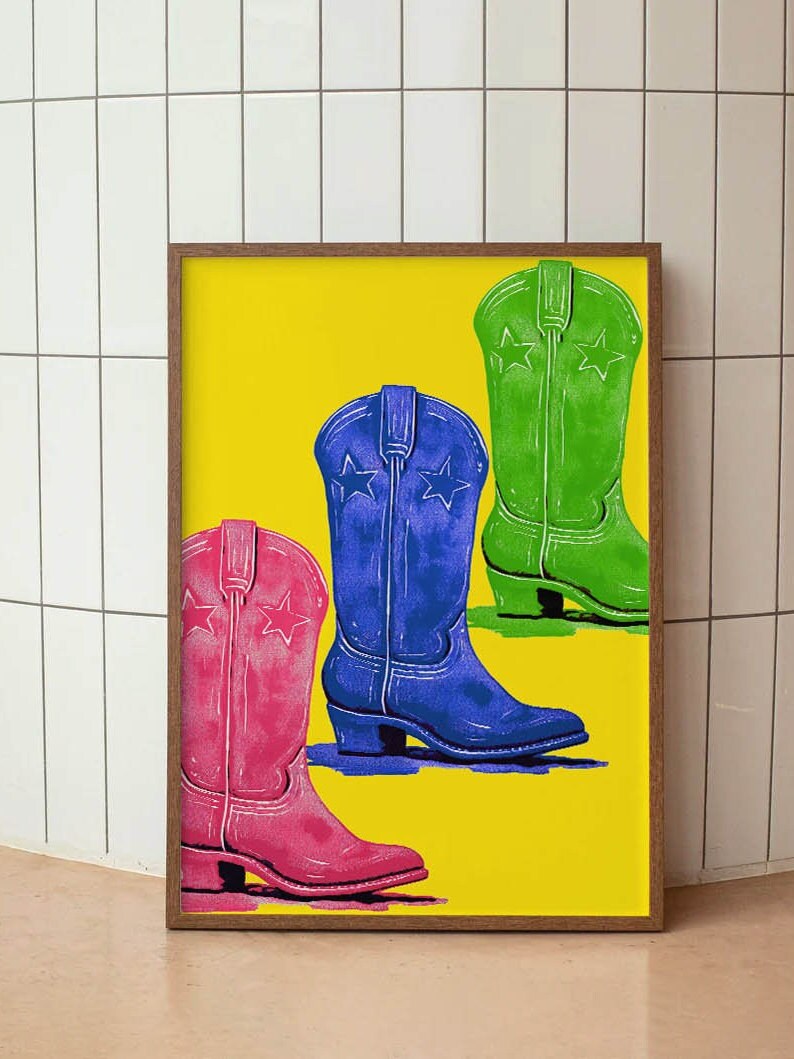 Retro Western Wall Art Yellow Print Cowboy Boot Printable Pop - Etsy