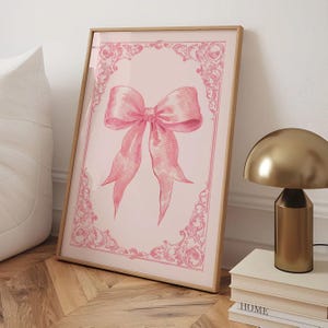 Preppy Pink Coquette Bow Poster, Vintage Girly Wall Art, Hand Drawn Bow ...